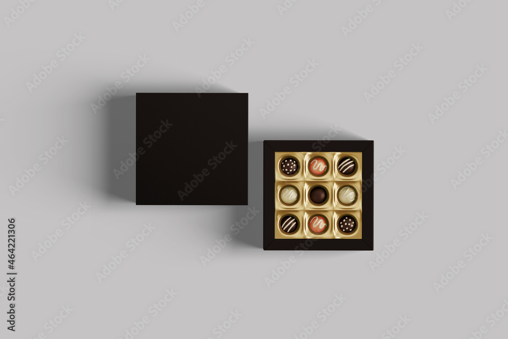 Chocolate box mock up isolated on a grey background. Box with different ...