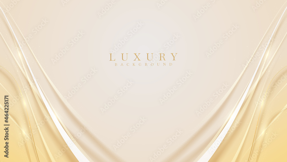 Pastel yellow color luxury background with glitter golden curve line ...