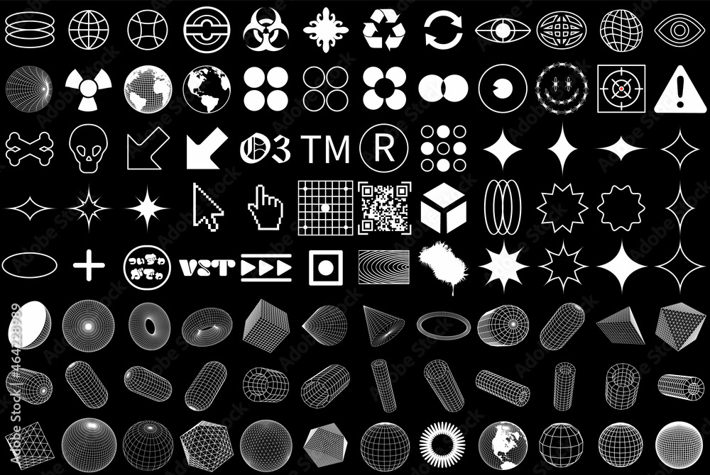 Large set of abstract elements. Set in Acid Graphic style, templates ...