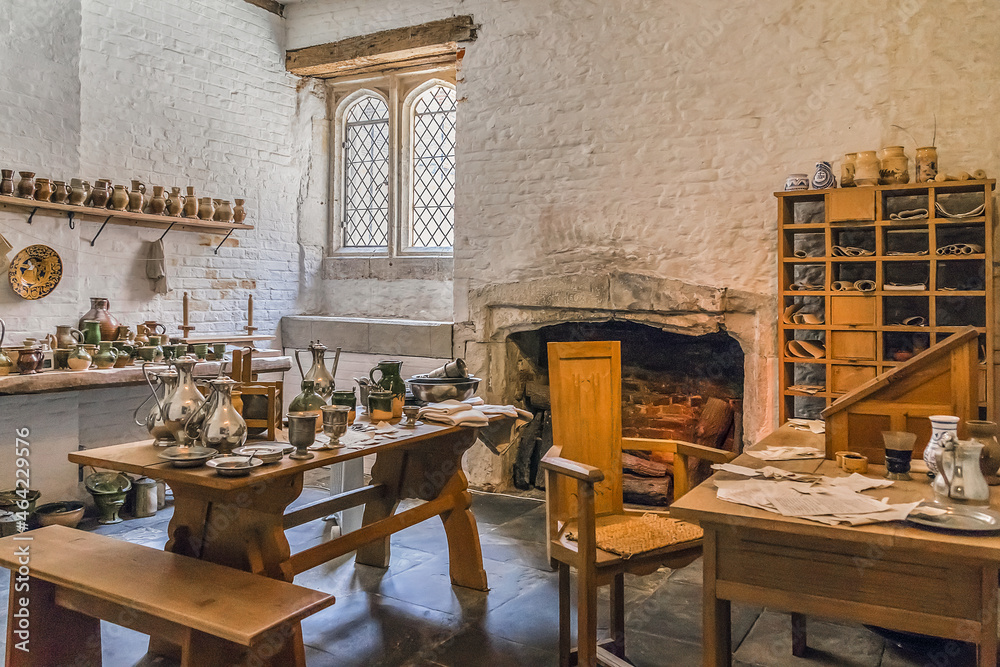 View of kitchen facilities in Hampton Court Palace. Hampton Court was ...