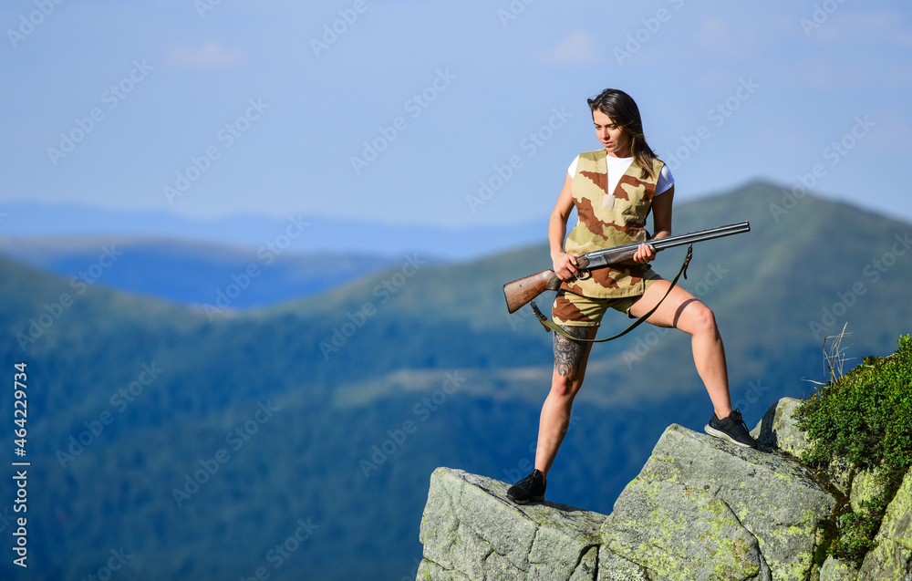 Military action. army sniper. weapon shop concept. woman assassin with ...