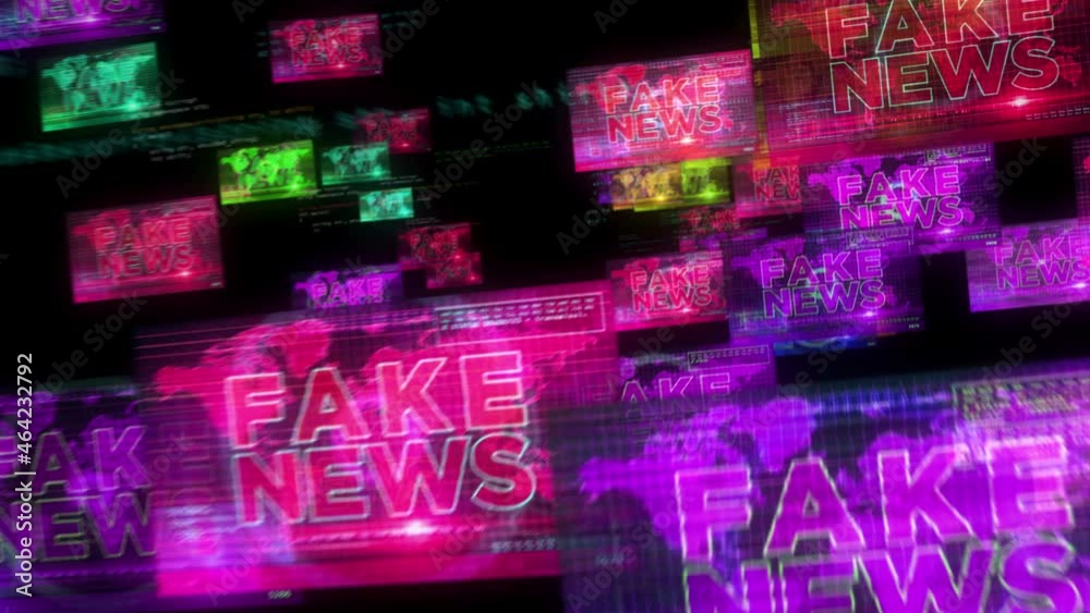 Fake news on computer screens. Broadcast, trolling, false information ...