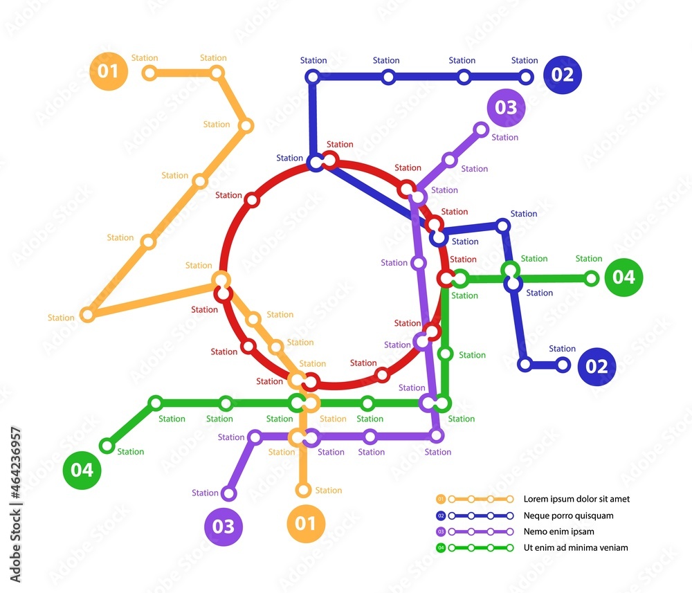 Subway map. Template of fictional town public transport scheme for ...