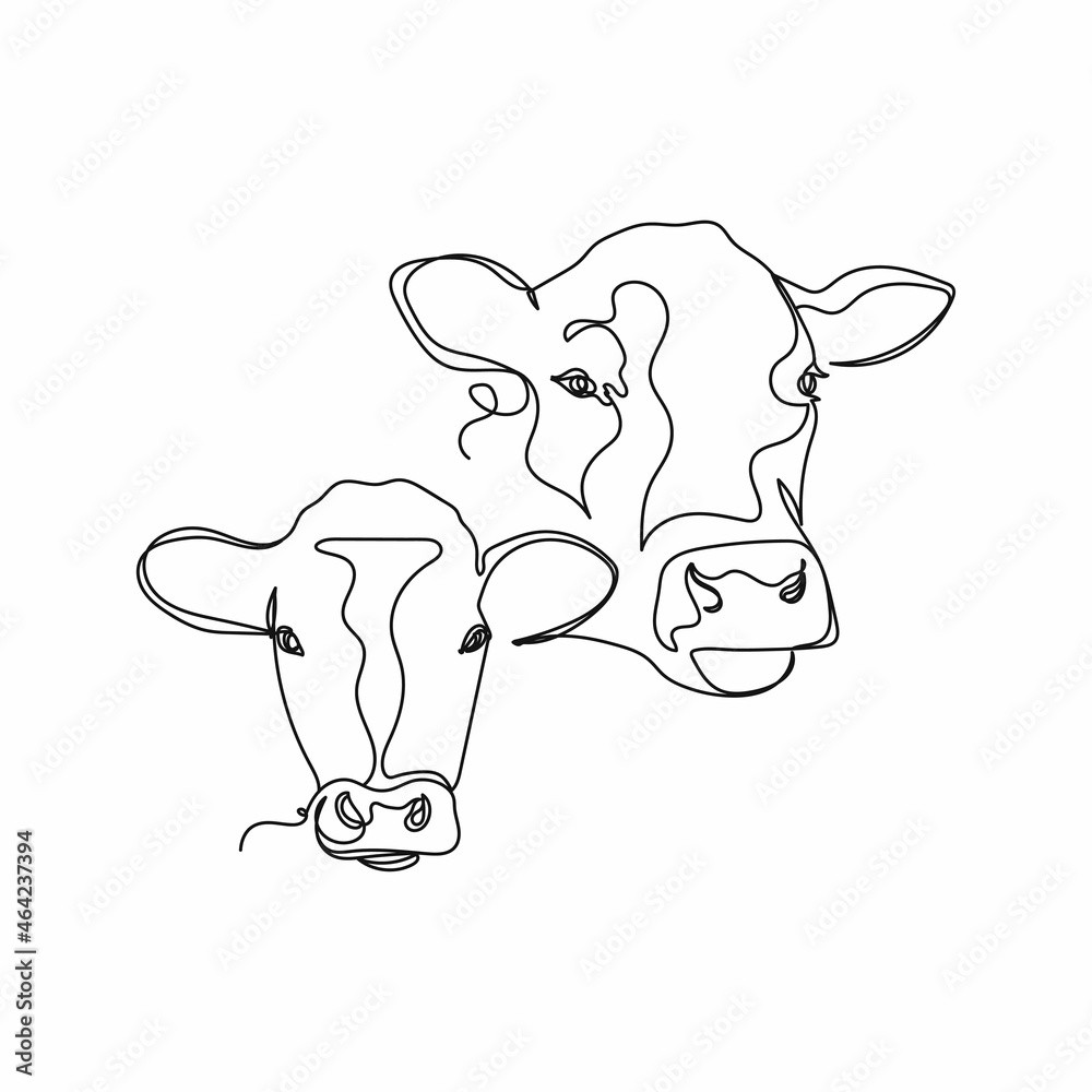 Vector continuous one single line drawing of calf with cow logo milk ...