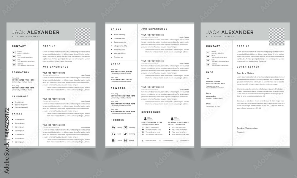 Vector Resume / CV Template Design for job applications portfolio Stock ...