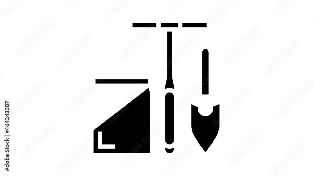 shovel, drill and bag for soil testing animated glyph icon. shovel ...