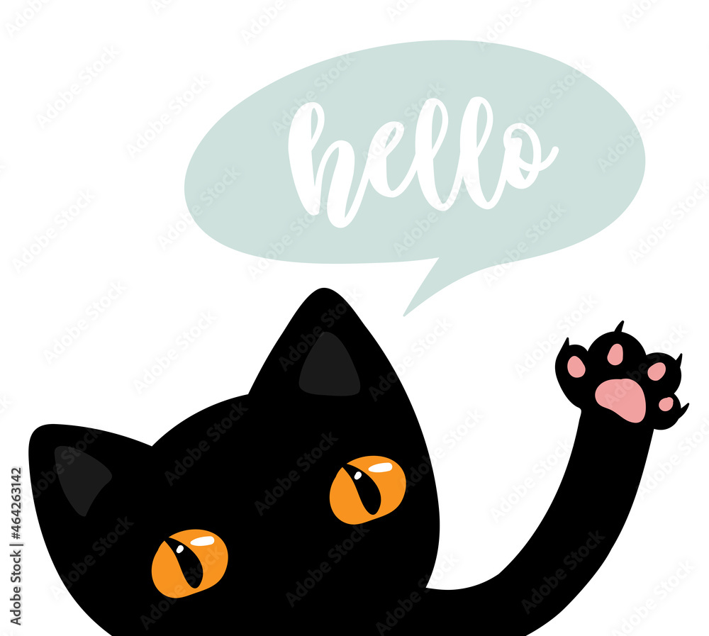 Black cat say hello, cute vector illustration for kids Stock Vector ...
