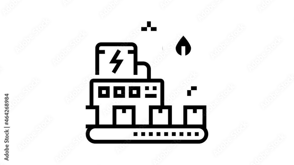 green factory animated line icon. green factory sign. isolated on white ...