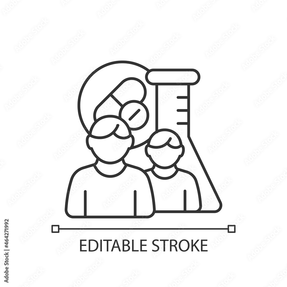 Multi-arm multi-stage trials linear icon. MAMS clinical study. Drug ...