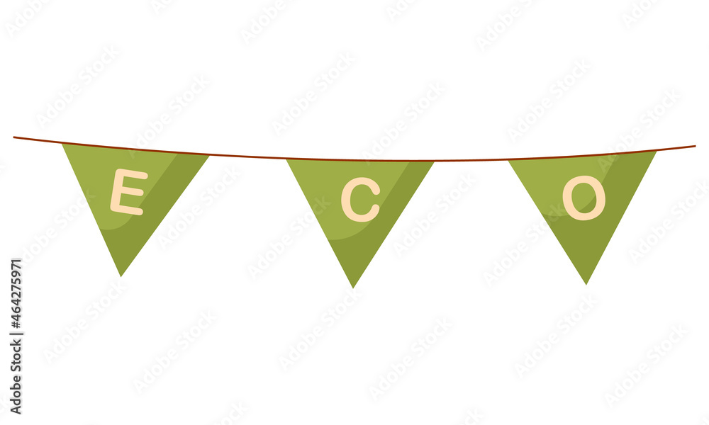 Hinged triangular flags with the inscription eco isolated on a white ...
