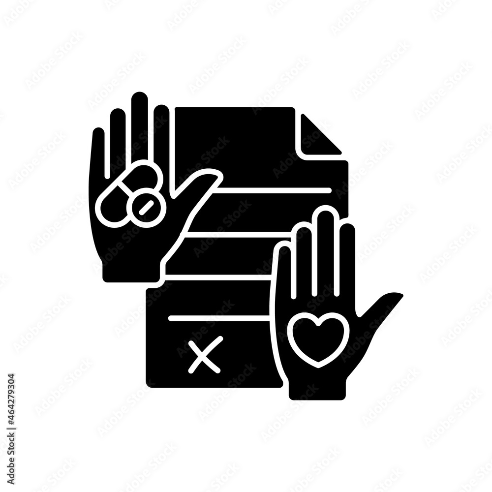 Informed consent black glyph icon. Research ethics. Requirement for ...