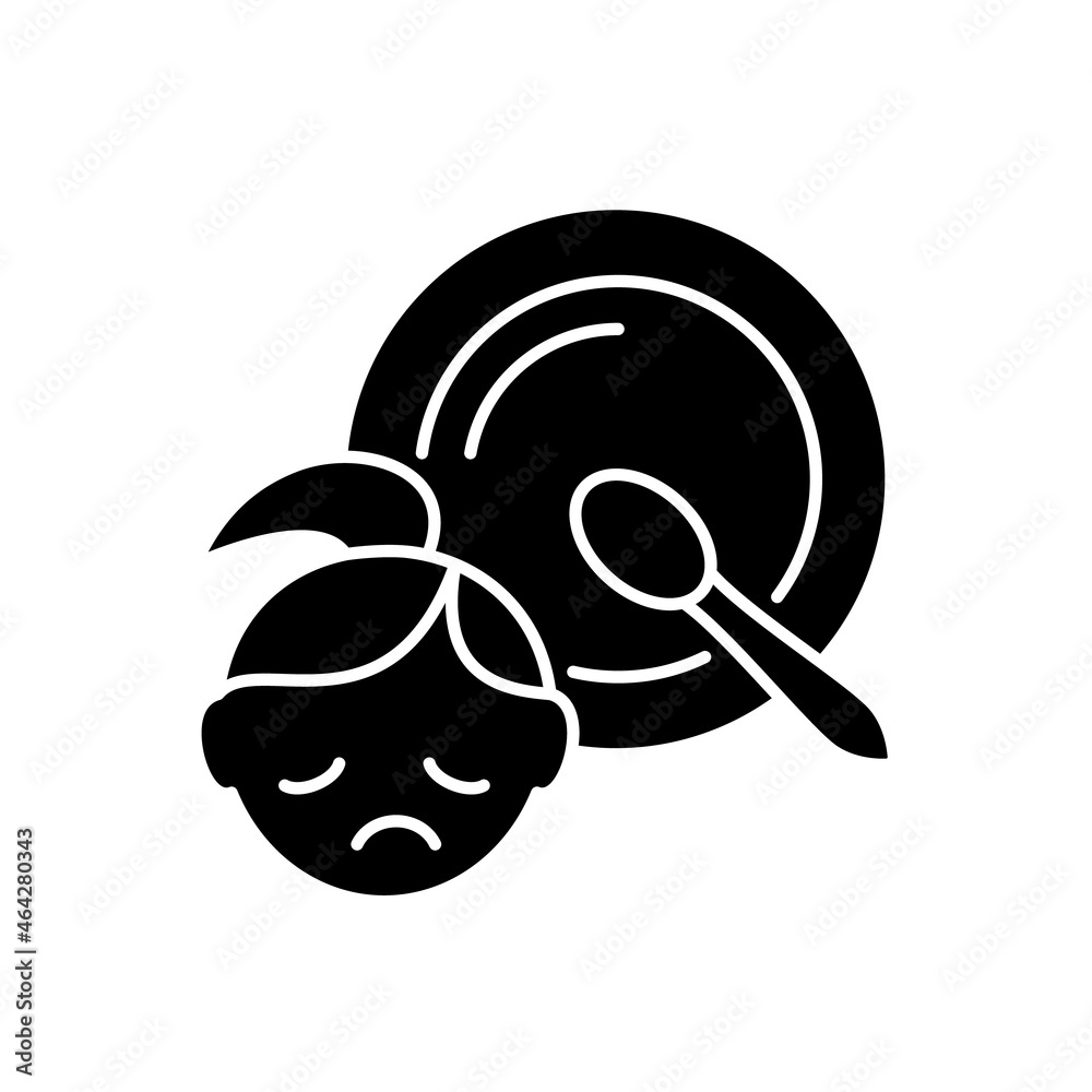 Child hunger black glyph icon. Population poverty leads to child hunger ...