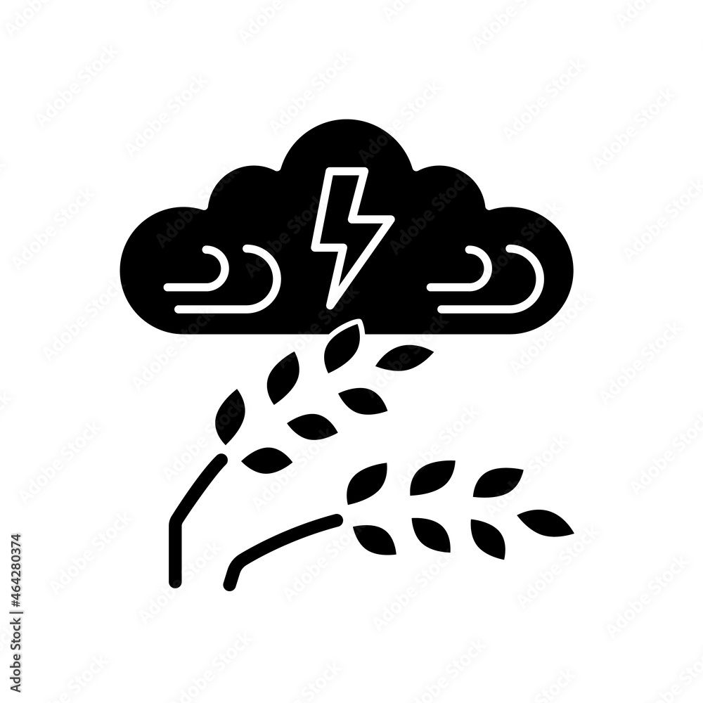 Adverse weather black glyph icon. Severe climate conditions lead to ...