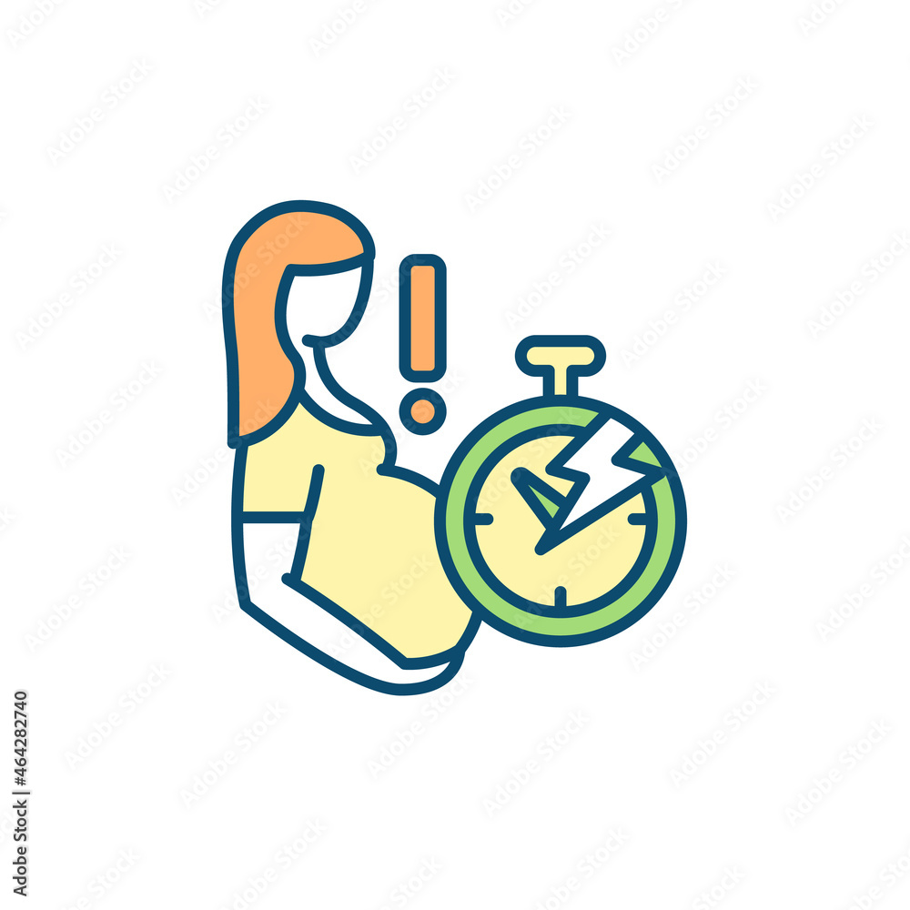 Premature birth RGB color icon. Early childbirth. Mother with health ...