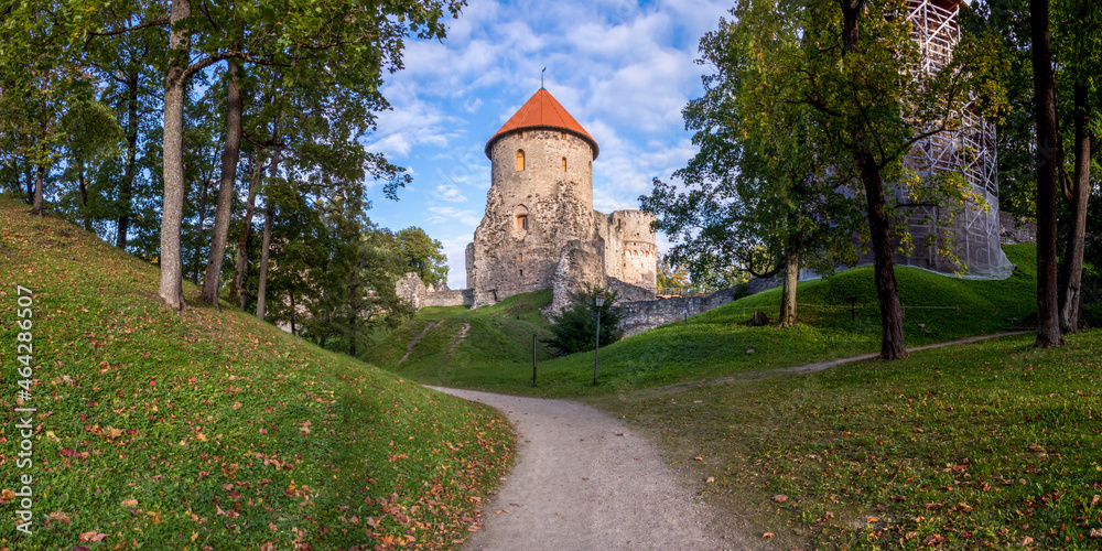Cesis castle with ramparts and towers, medieval castle in Latvia ...