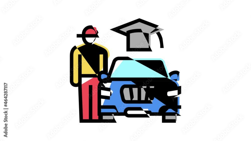 driving Lessons for teens animated color icon. driving Lessons for ...