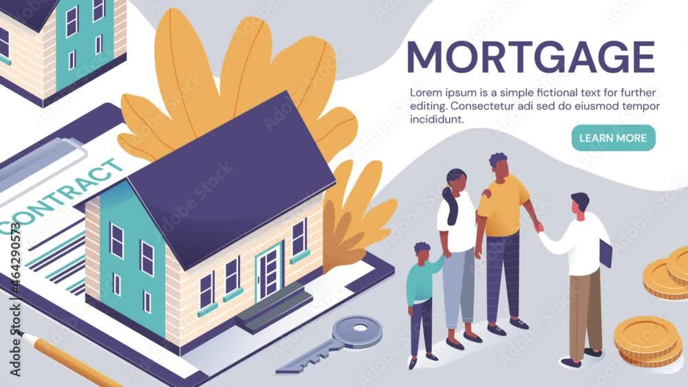 Buying house mortgage. Young family signs purchase and sale documents ...