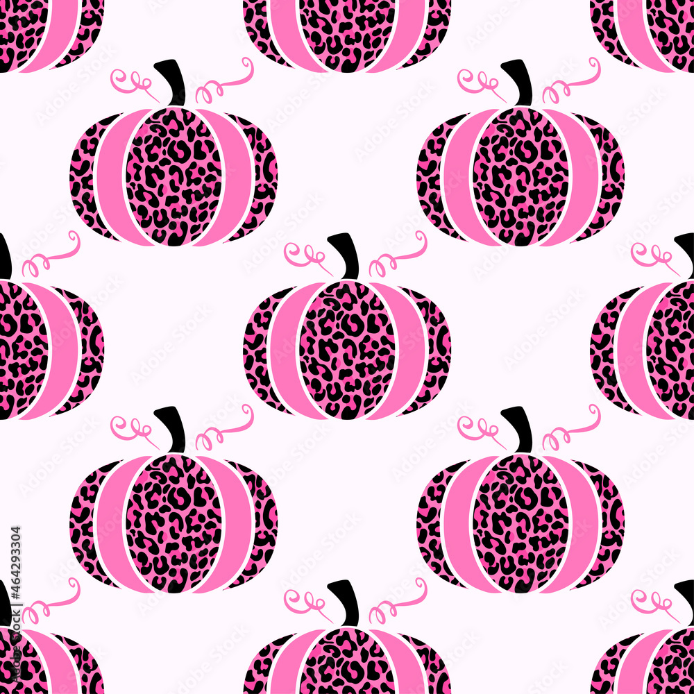 Beautiful pink leopard textured pumpkin pattern - hand drawn rose ...