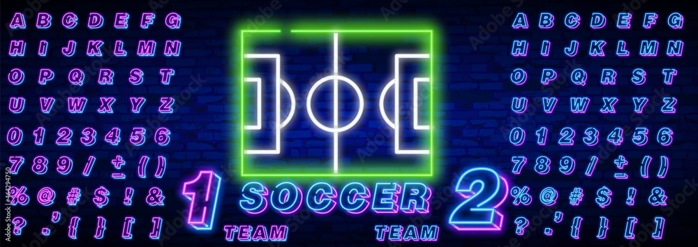 Neon-style football field. Football club neon sign, bright signboard ...