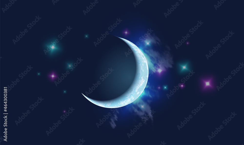 Moon in the night sky with stars and clouds. Magic moonlight ...