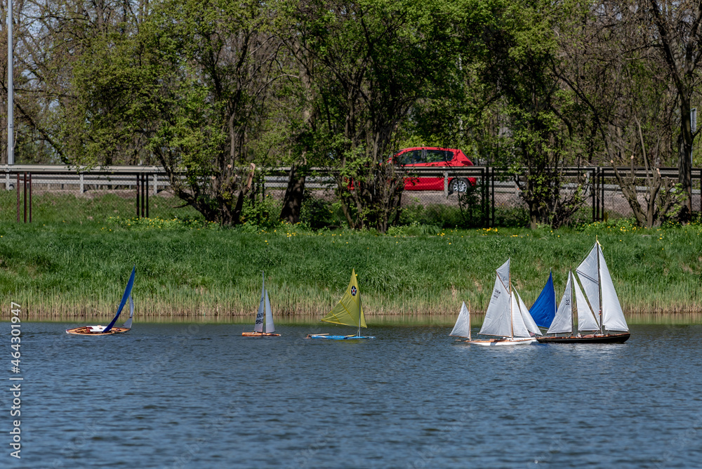 RC scale sailing model ship at competitions Stock Photo | Adobe Stock