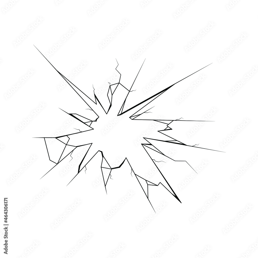 Black Simple Line Broken Glass, Cracks, Shattered Doodle Outline ...