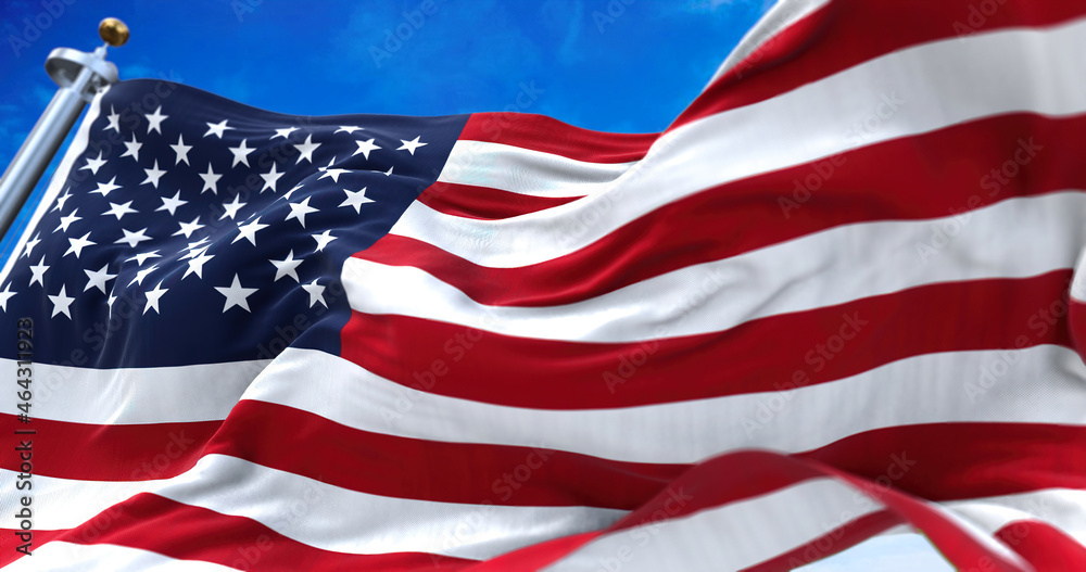 close up view of the american flag waving in the wind Stock Photo ...