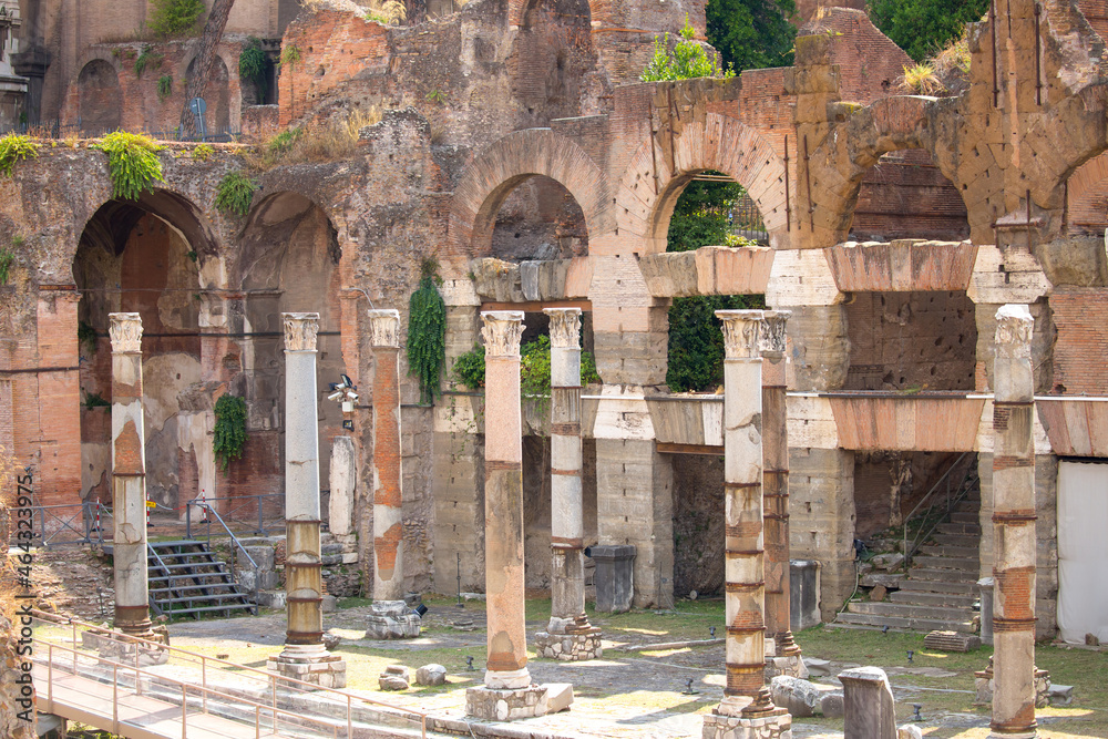 Ruins of an ancient city in Italy, old buildings in the open air ...