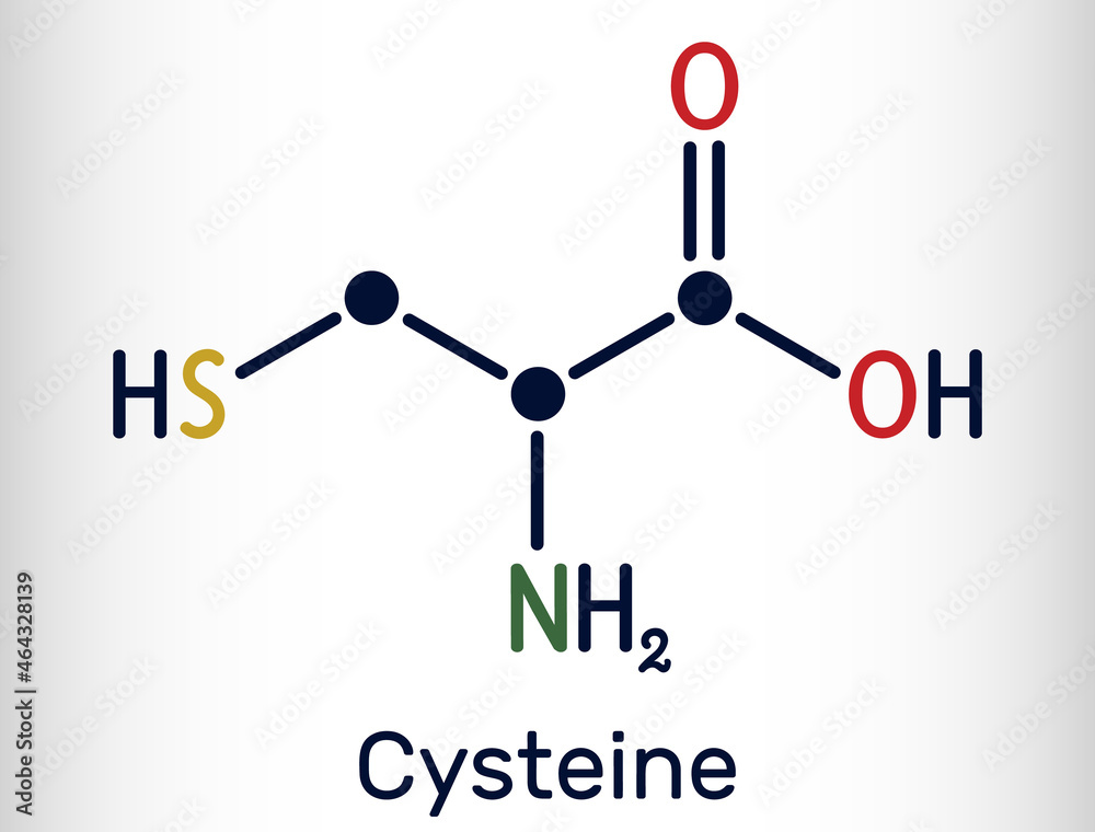 Cysteine, Cys, proteinogenic amino acid molecule. Skeletal chemical ...