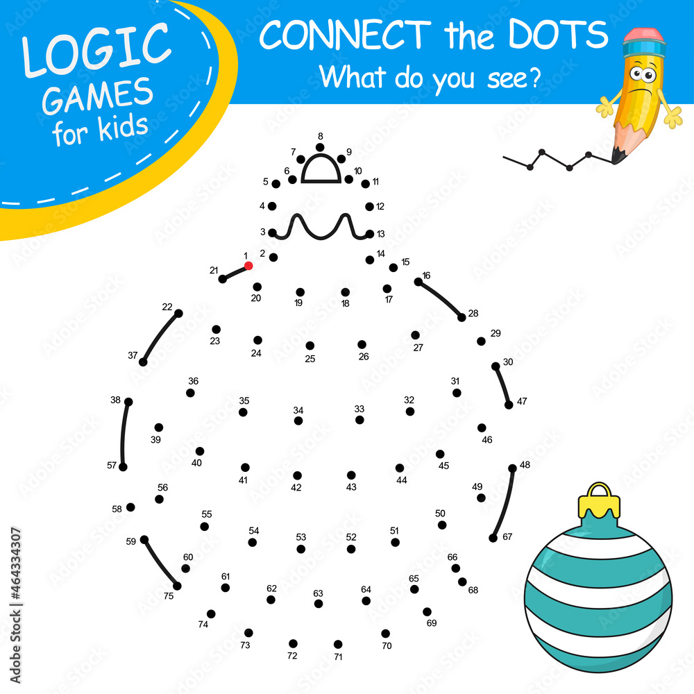 Christmas Toy. Connect the dots by numbers to draw the christmas Ball ...