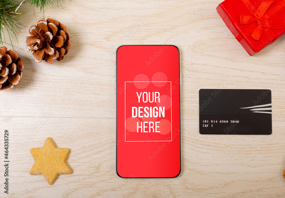 Christmas Phone with Decorations Mockup Stock Template | Adobe Stock