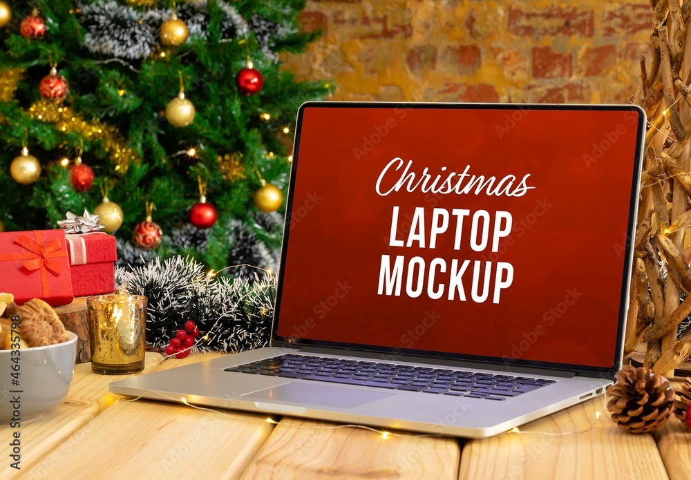 Christmas Laptop Mockup Stock Template | Adobe Stock
