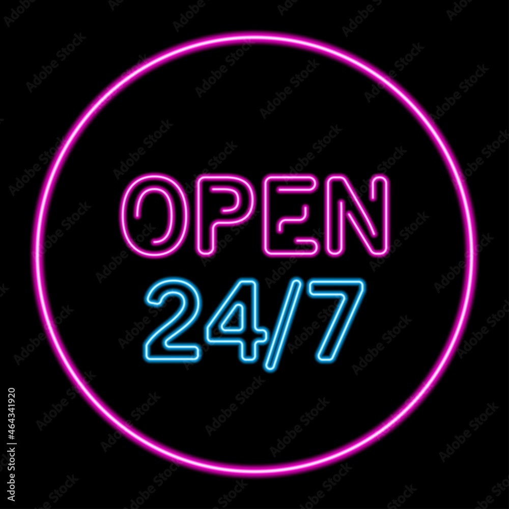 24 7 neon sign, modern glowing banner design, colorful modern design ...