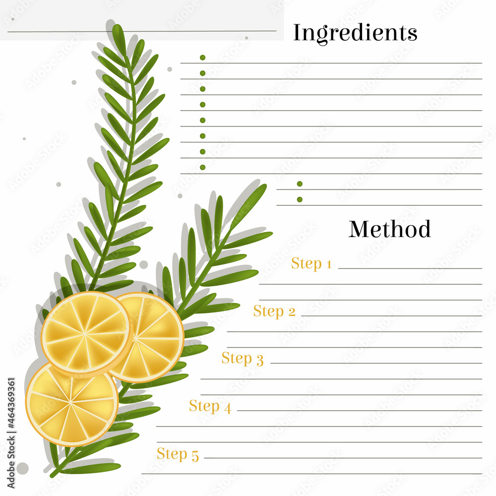 Vector layout, page template for food recipe entries. There is a place ...