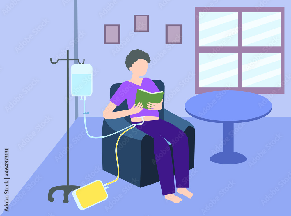 Old Woman Continuous Ambulatory Peritoneal dialysis at home. Stock ...