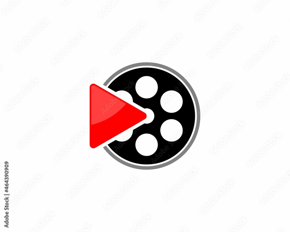 Play button in the reel movie logo Stock Vector | Adobe Stock