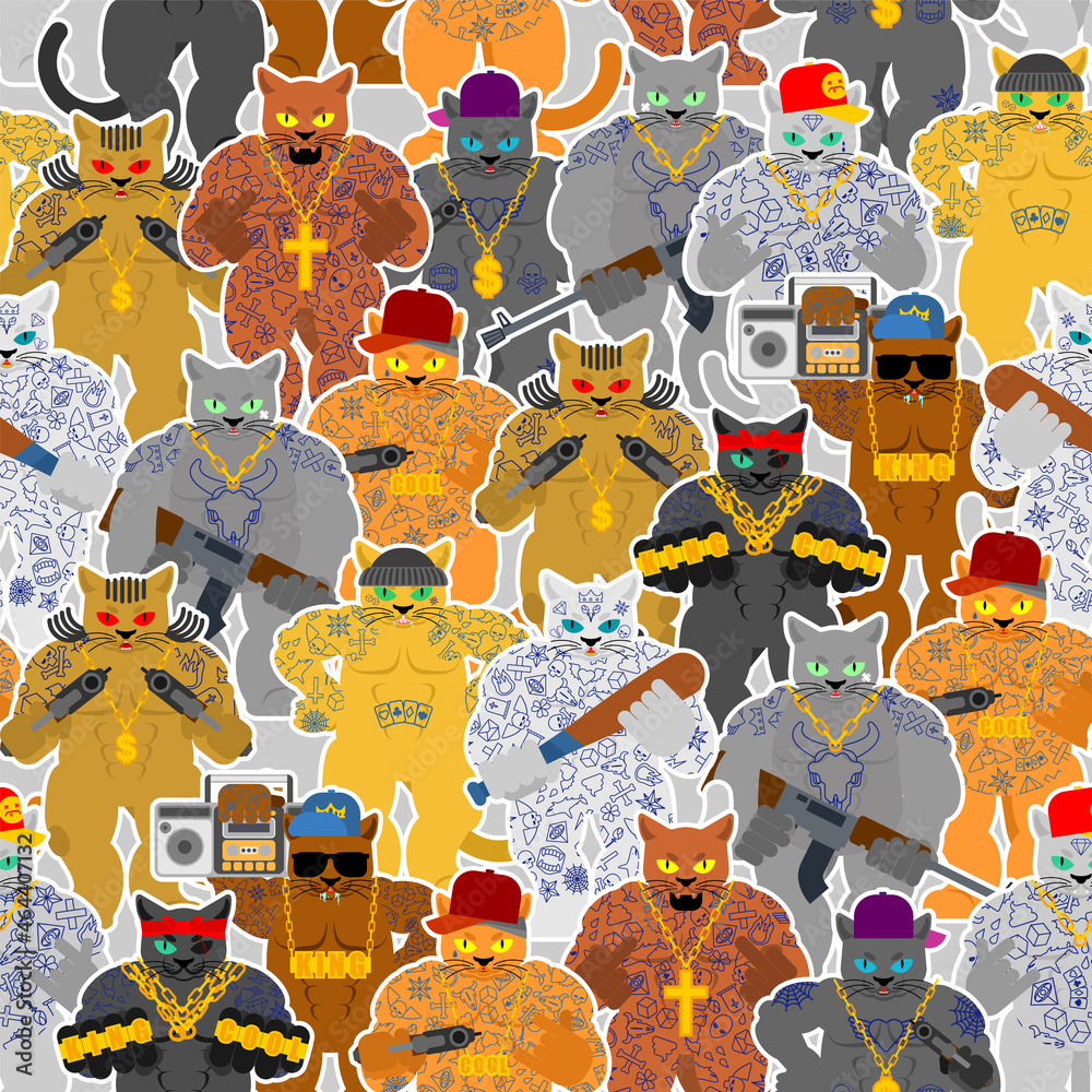 Cat gang pattern seamless. Cat Gangsta background. Angry pet bully ...