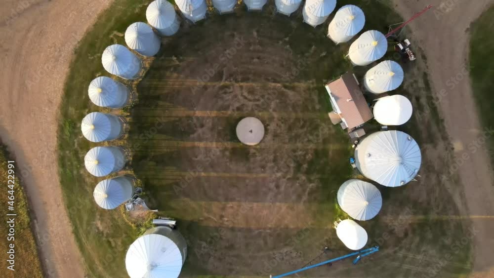 Fast ascending aerial shot on a family operated farm in Canadian ...