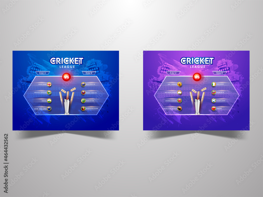 Set Of Cricket League Poster Design With Participating Team A VS B ...