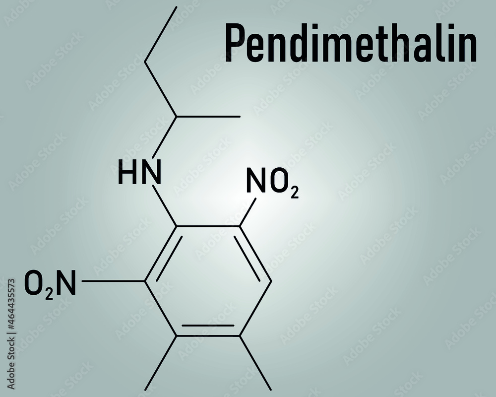 Pendimethalin dinitroaniline class herbicide molecule. Skeletal formula ...