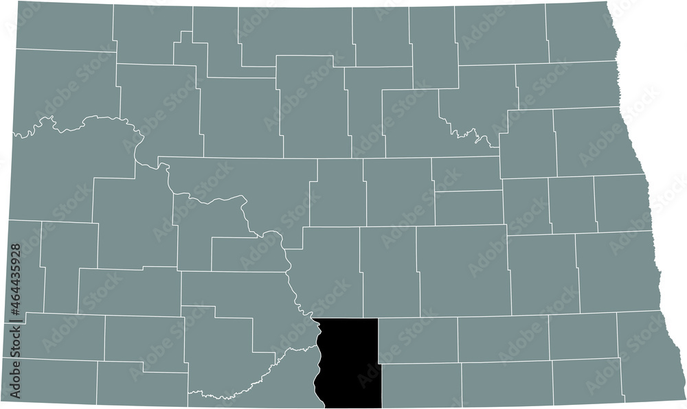 Black highlighted location map of the Emmons County inside gray administrative map of the ...