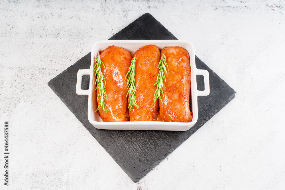 Marinated chicken fillet with spices.Ogranic food and healthy eating ...
