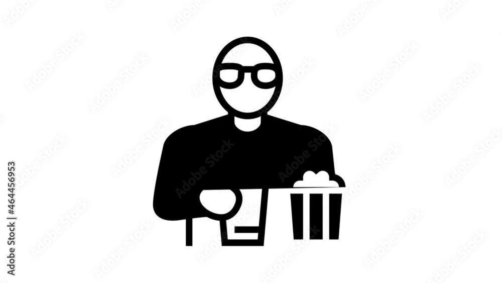 spectator watching movie and eating popcorn in cinema animated line ...