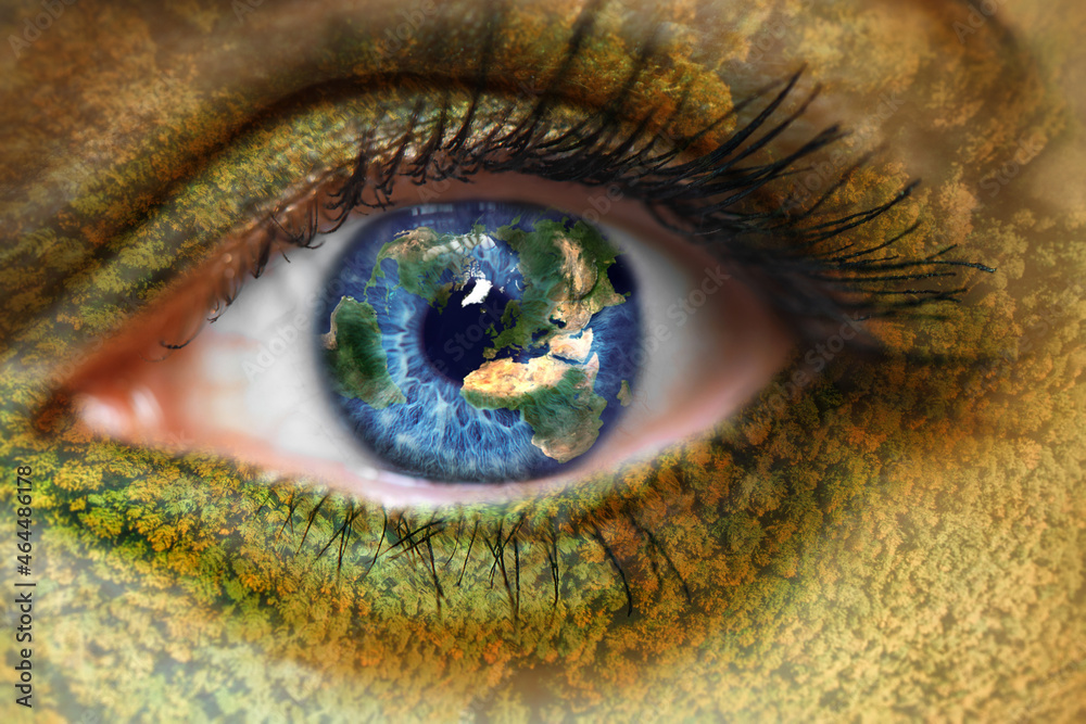 Green planet earth and blue human eye - Eco prospects фотография Stock ...