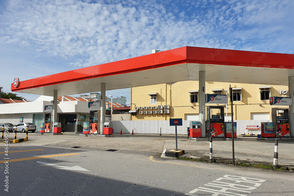 Caltex gas station in Penang. Caltex is a petroleum brand name of ...