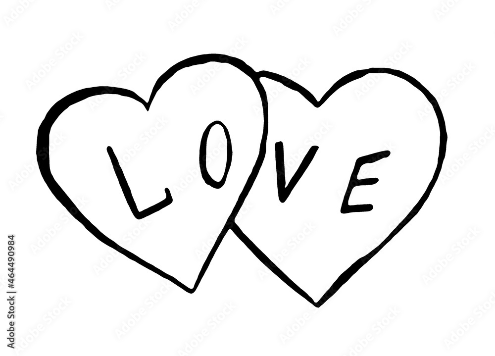 Two little hearts with a black outline on a white background Stock ...