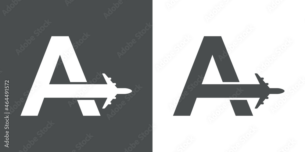 Logotipo con silueta de avión con trayectoria con forma de letra ...