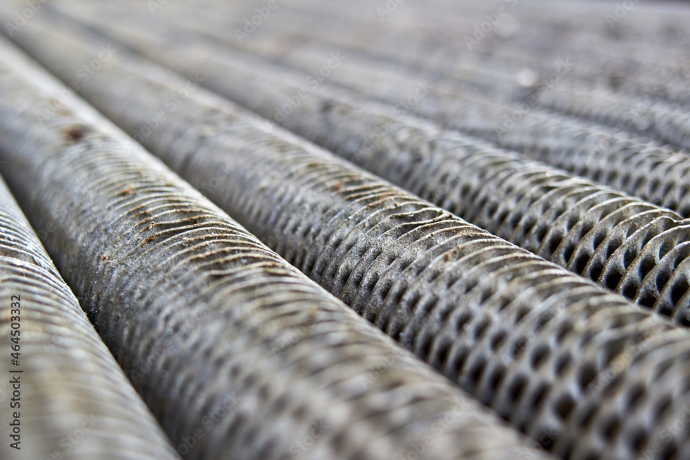 Condensing unit aluminium closeup finned obsolete tubes grill ...