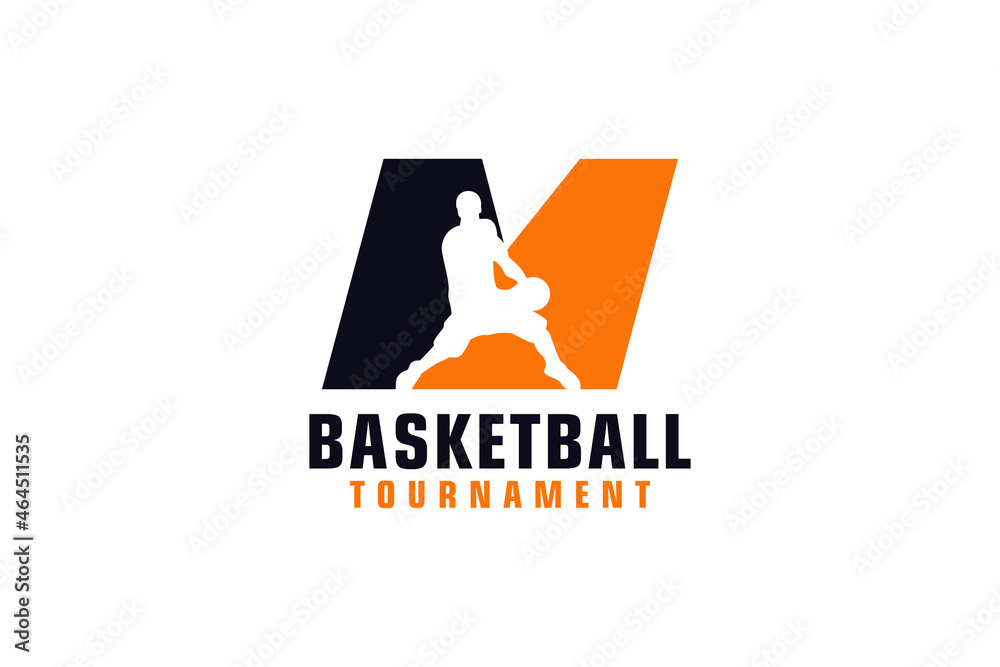 Letter M with Basketball Logo Design. Vector Design Template Elements ...