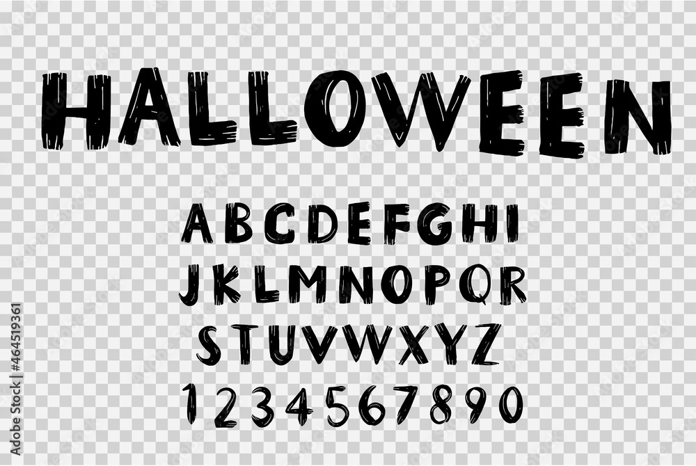 Halloween font with brush style .Hand drawn typography alphabet design ...